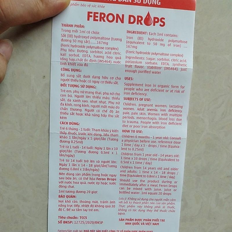 FERON DROPS sắt hữu cơ nhập khẩu ITALYA dạng nhỏ giọt thơm ngon dễ uống ...